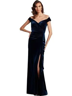 Tadashi Shoji Latieca Velvet Flounce Gown - Navy