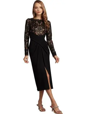 Tadashi Shoji Julia Crisscross-draped Midi Dress - Black/nude