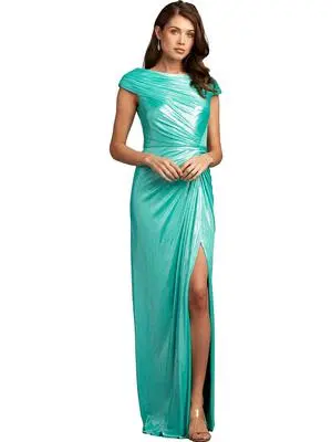 Tadashi Shoji Emersyn Draped Lamé Gown - Caribbean