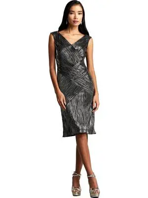 Tadashi Shoji Axton Metallic Crisscross Panel Dress - Black/silver