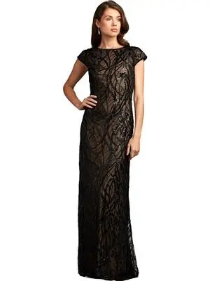 Tadashi Shoji Linnea Beaded Tulle Gown - Black/nude