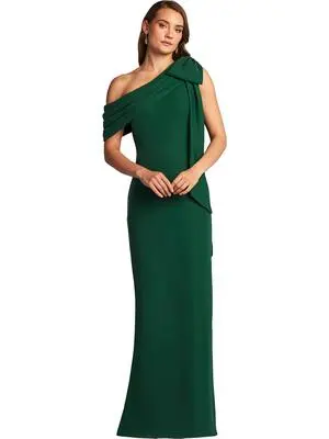 Tadashi Shoji Cassia Bow-shoulder Crepe Gown - Bamboo