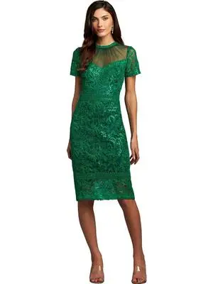 Tadashi Shoji Sequin Embroidered Illusion Dress - Pine