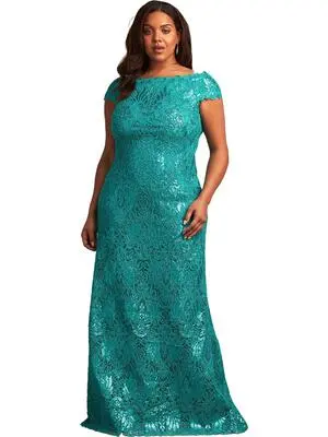 Tadashi Shoji Sequin Embroidered Gown - Caribbean