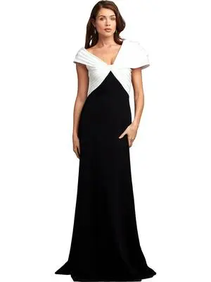 Tadashi Shoji Humphrey Draped Bodice Gown - Ivory/black