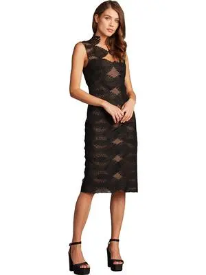 Tadashi Shoji Crochet Lace Cutout Sheath Dress - Black/nude
