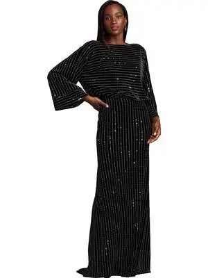 Tadashi Shoji Dionne Diamanté Embellished Kimono Sleeve Gown - Black
