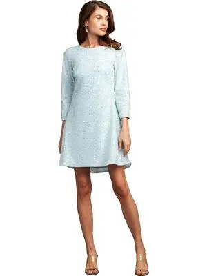Tadashi Shoji Embellished 3/4 Sleeve Mini Shift Dress - Ice Blue