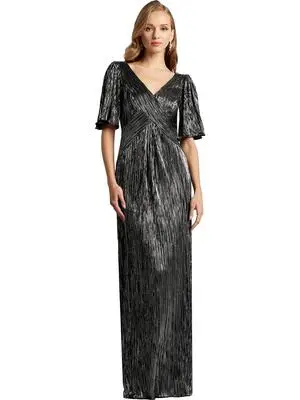 Tadashi Shoji Higgins Metallic Jersey Gown - Black/silver