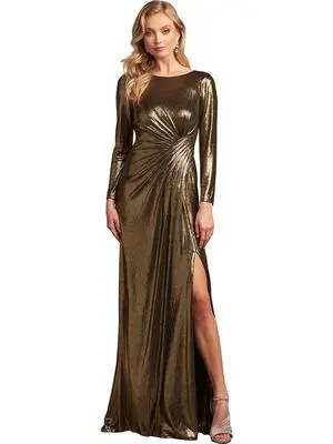 Tadashi Shoji Kramer Draped Lamé Gown - Bronze