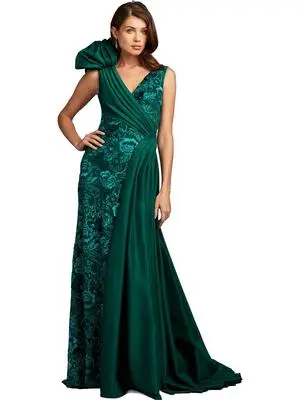 Tadashi Shoji Strauss Draped Shoulder Puff Gown - Bamboo