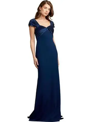 Tadashi Shoji Geller Draped Taffeta Crepe Gown - Navy