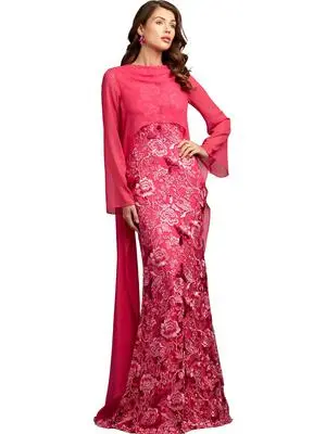 Tadashi Shoji Embroidered Chiffon Overlay Gown - Blossom