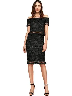 Tadashi Shoji Monyca Embroidered Pencil Skirt - Black