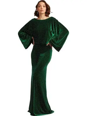 Tadashi Shoji Dionne Diamanté Embellished Kimono Sleeve Gown - Pine