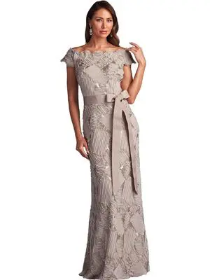 Tadashi Shoji Embroidered Paillette Gown - Antique
