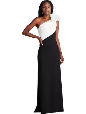 Tadashi Shoji Korra One-shoulder Gown - Ivory/black
