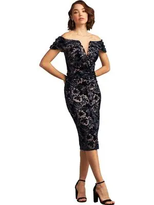 Tadashi Shoji Georgiana Sequin Burnout Velvet Dress - Navy