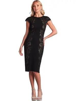Tadashi Shoji Samara Embellished Panel Dress - Black/nude