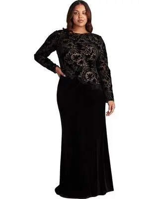 Tadashi Shoji Sequin Burnout Velvet Gown - Black/nude