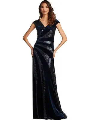 Tadashi Shoji Sequin Velvet Gown - Navy