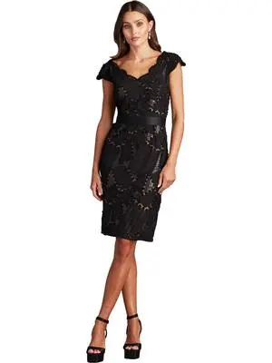 Tadashi Shoji Bellamy Ribbon Soutache Dress - Black/nude