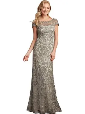 Tadashi Shoji Adena Corded Embroidery Gown - Ash Grey
