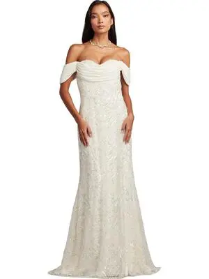 Tadashi Shoji Embellished Strapless Gown - Ivory