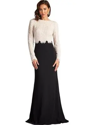 Tadashi Shoji Baden Two-tone Embroidered Gown - Ivory/black