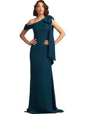 Tadashi Shoji Cassia Bow-shoulder Crepe Gown - Eclipse