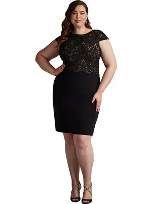 Tadashi Shoji Embroidered Tulle & Crepe Dress - Black/nude