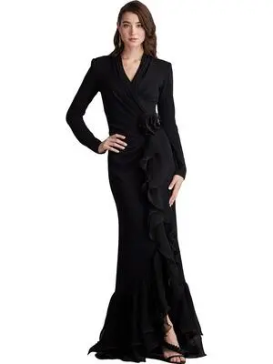Tadashi Shoji Cascading Ruffle Gown - Black