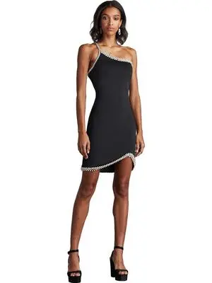 Tadashi Shoji Kalista Pearl Trim Mini Dress - Black