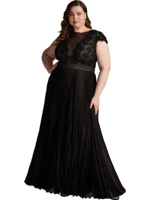 Tadashi Shoji Sequin Embroidered And Pleated Chiffon Gown - Black/nude