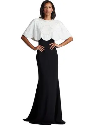 Tadashi Shoji Embellished Cape Overlay Gown - Ivory/black