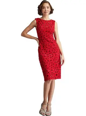 Tadashi Shoji Embroidered Sheath Dress - Flame