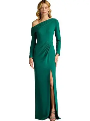 Tadashi Shoji Arison Pleated Draped Gown - Emerald