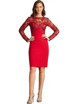 Tadashi Shoji Embroidered Tulle & Crepe Cocktail Dress - Cranberry