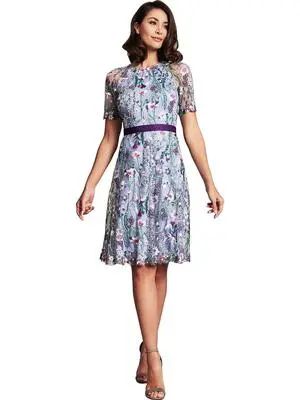 Tadashi Shoji Maiya Embroidered Floral Dress - Deep Violet