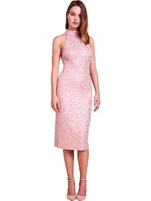 Tadashi Shoji Gibson Cheetah Embroidered Midi Dress - Blush