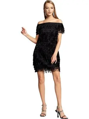 Tadashi Shoji Roxette Laser Cut Fringe Dress - Black