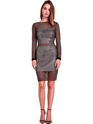 Tadashi Shoji Metallic Sequin Fishnet Dress - Black/silver