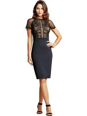 Tadashi Shoji Charisse Lace & Neoprene Sheath Dress - Black/nude