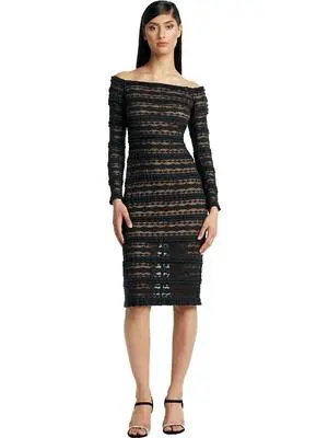 Tadashi Shoji Adina Sheer Panel Dress - Black/nude