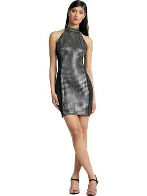 Tadashi Shoji Sequined Mock Neck Mini Dress - Black/silver