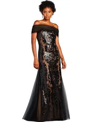Tadashi Shoji Melek Sequin-embroidered Tulle Gown - Black/nude