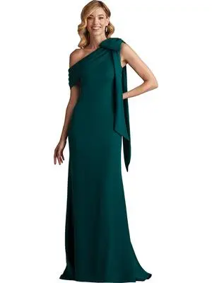 Tadashi Shoji Cassia Bow-shoulder Crepe Gown - Elm