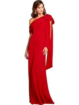 Tadashi Shoji Cassia Bow-shoulder Crepe Gown - Flame