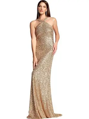 Tadashi Shoji Hawke Sequin Mesh Gown - Copper