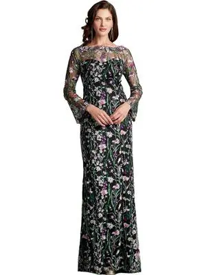 Tadashi Shoji Latham Floral Embroidered Tulle Gown - Black